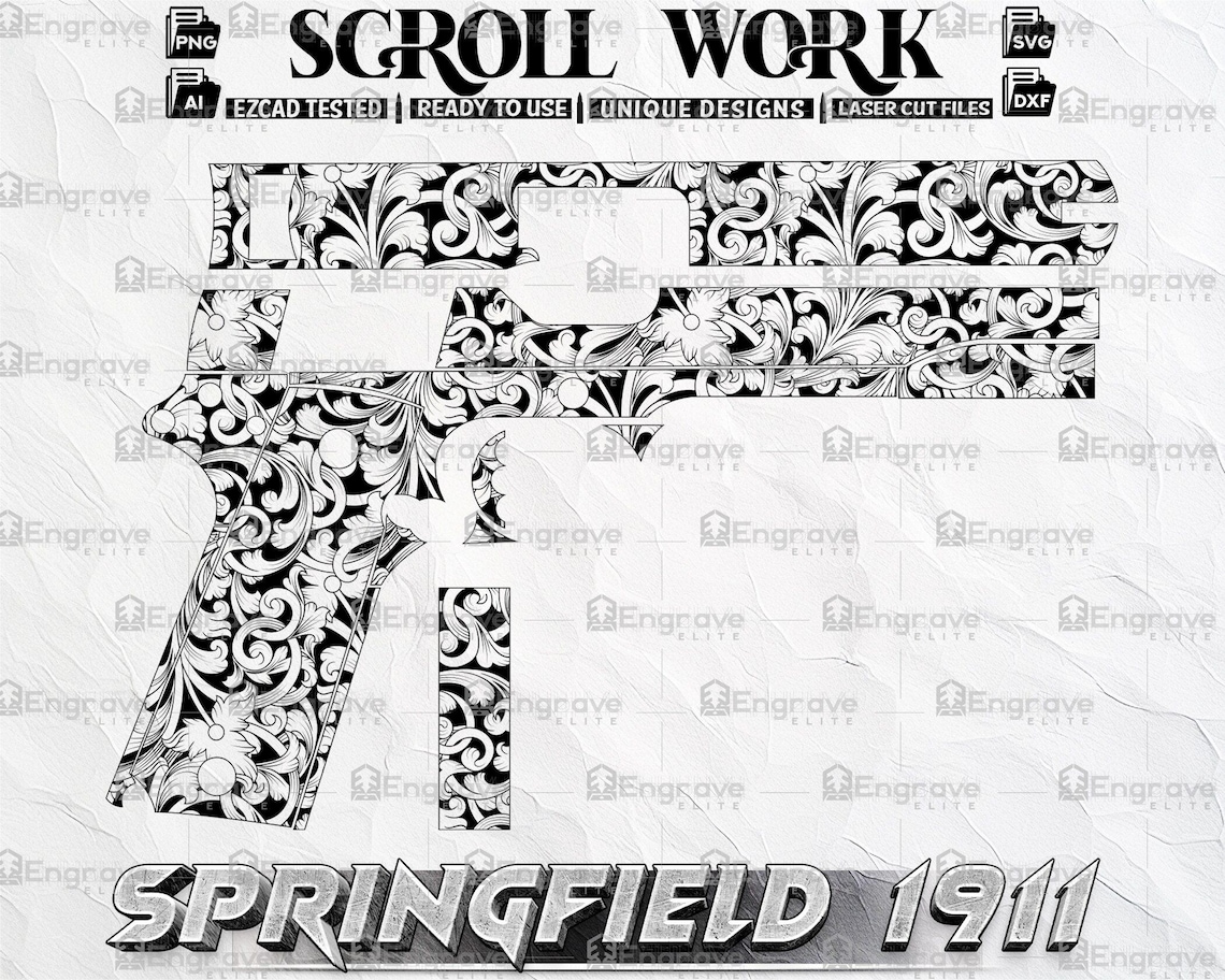 Custom Springfield1911 Firearm Scrollwork Pattern Laser Engraving Files ...