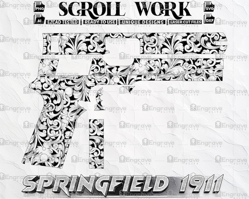 Custom Springfield1911 Firearm Scrollwork Pattern Laser Engraving Files ...