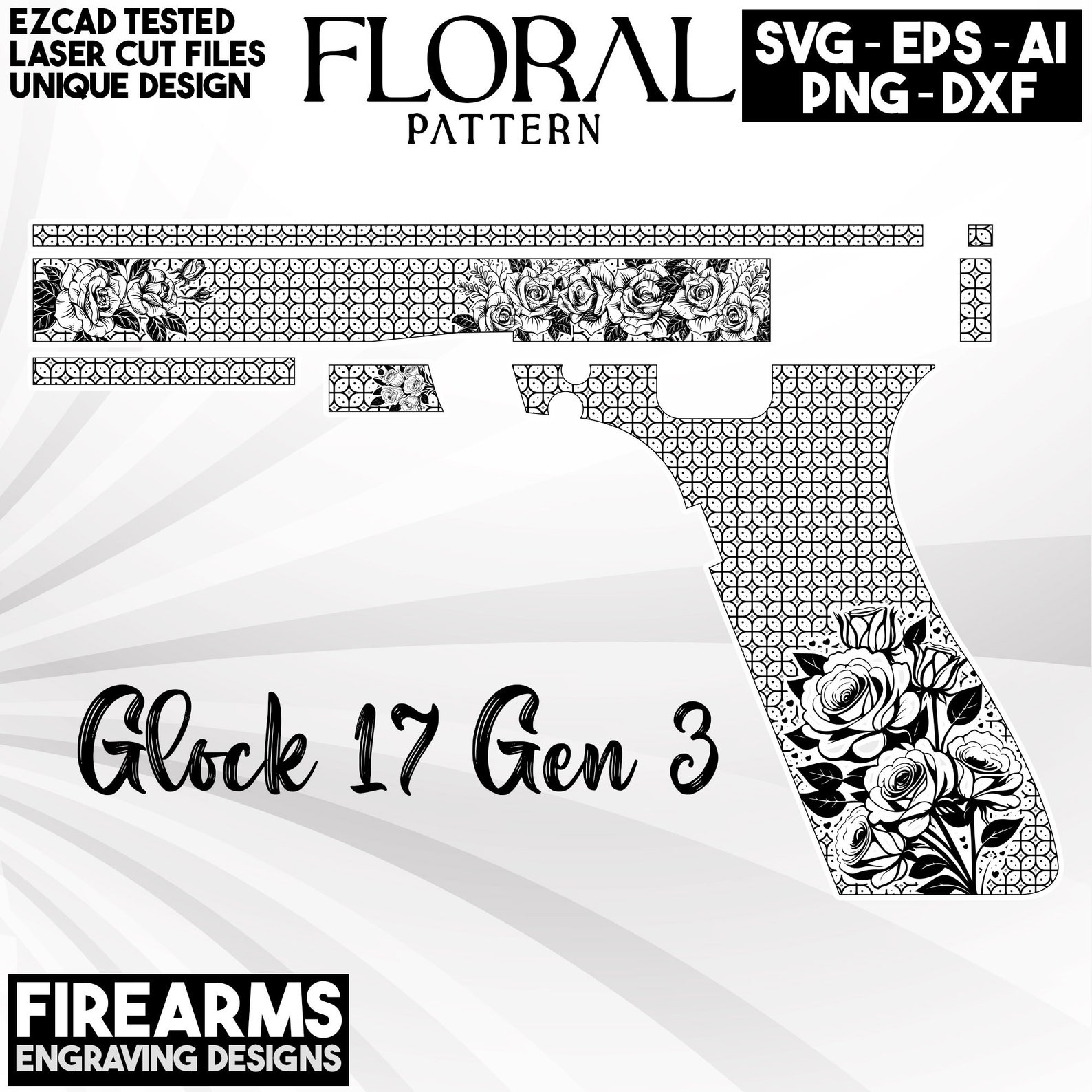 Glock 17 Gen 3 Floral Gun Design, Floral Engraving Design, Floral Gun ...