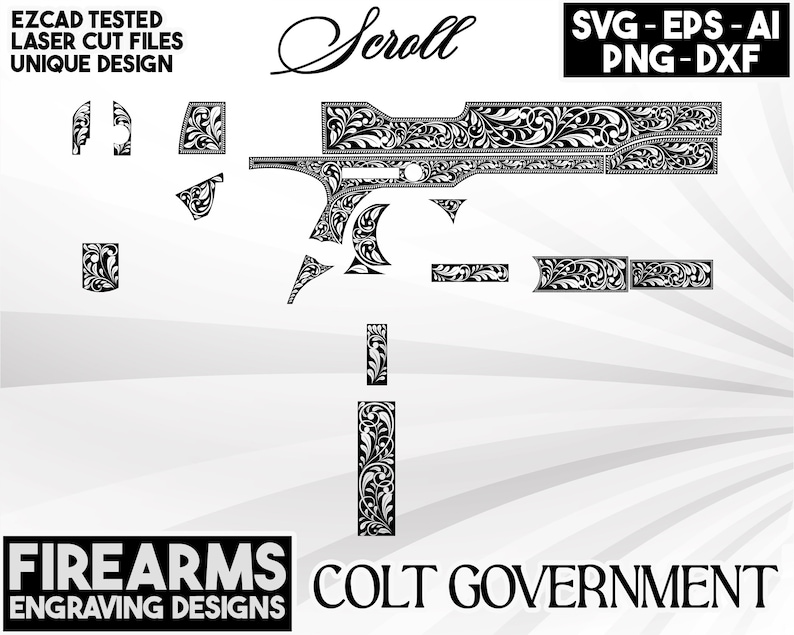 Colt Government Scroll Work Firearms Laser Engraving Design, Gun Scroll ...