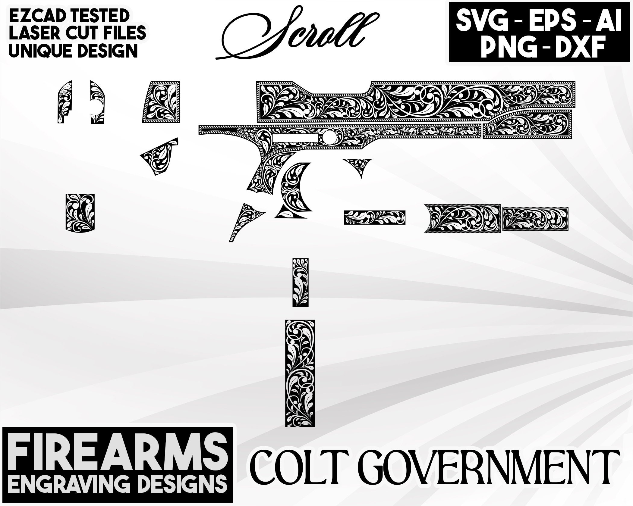 Colt Government Scroll Work Firearms Laser Engraving Design, Gun Scroll ...