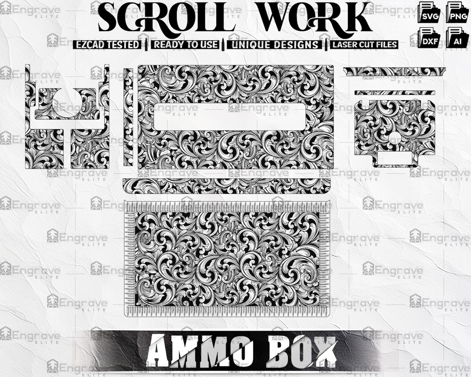 Ammo Can Scrollwork Laser Engraving Design | Detailed Vector SVG, DXF ...