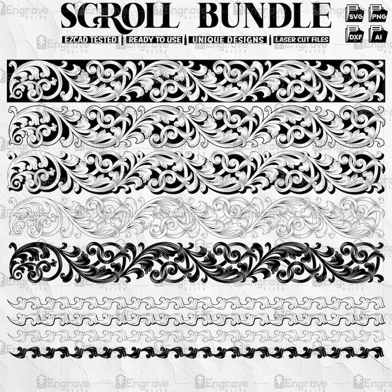 Scroll Slide Bundle | Laser Engraving Files | Ornamental Scrollwork SVG ...