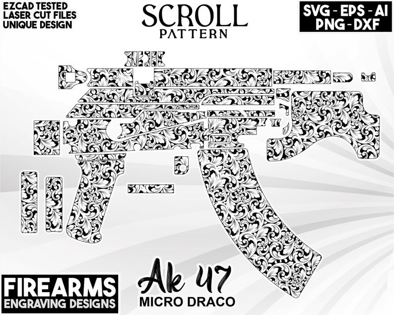 Custom Ak47 Micro Draco Scroll Pattern Laser Engraving Design Files ...