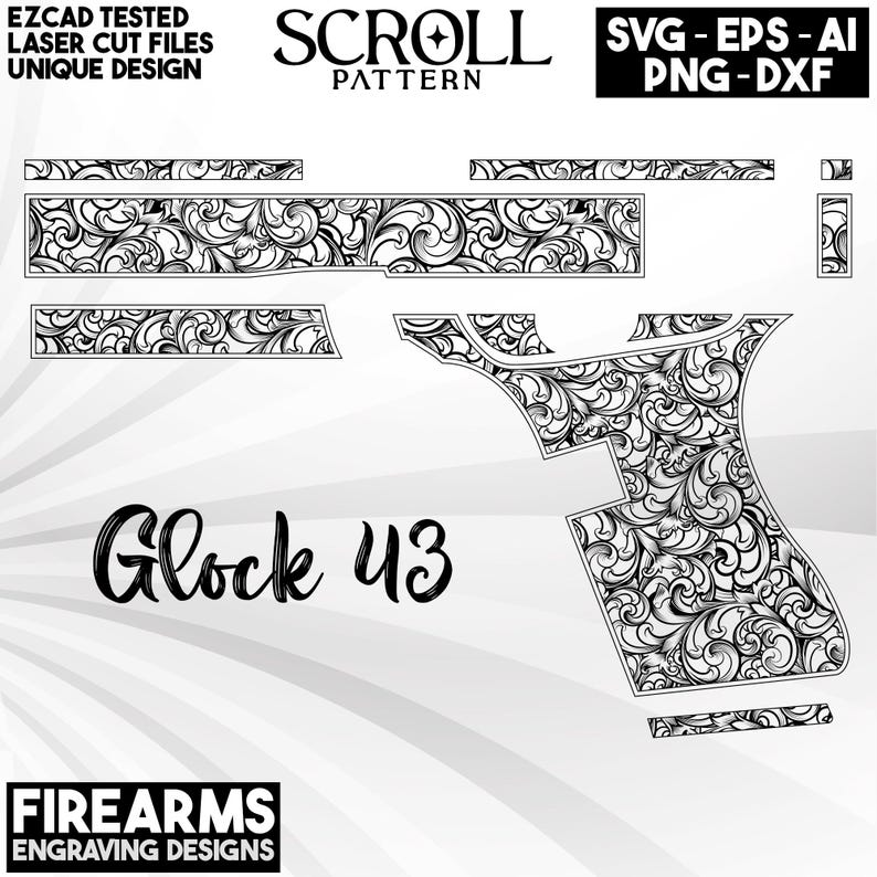 Glock43 Scroll Pattern Laser Engraving Files, Glock Firearms Scroll ...