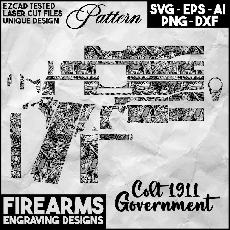 Colt 1911 Government Pattern Laser Engraving Design, Firearms Pattern ...