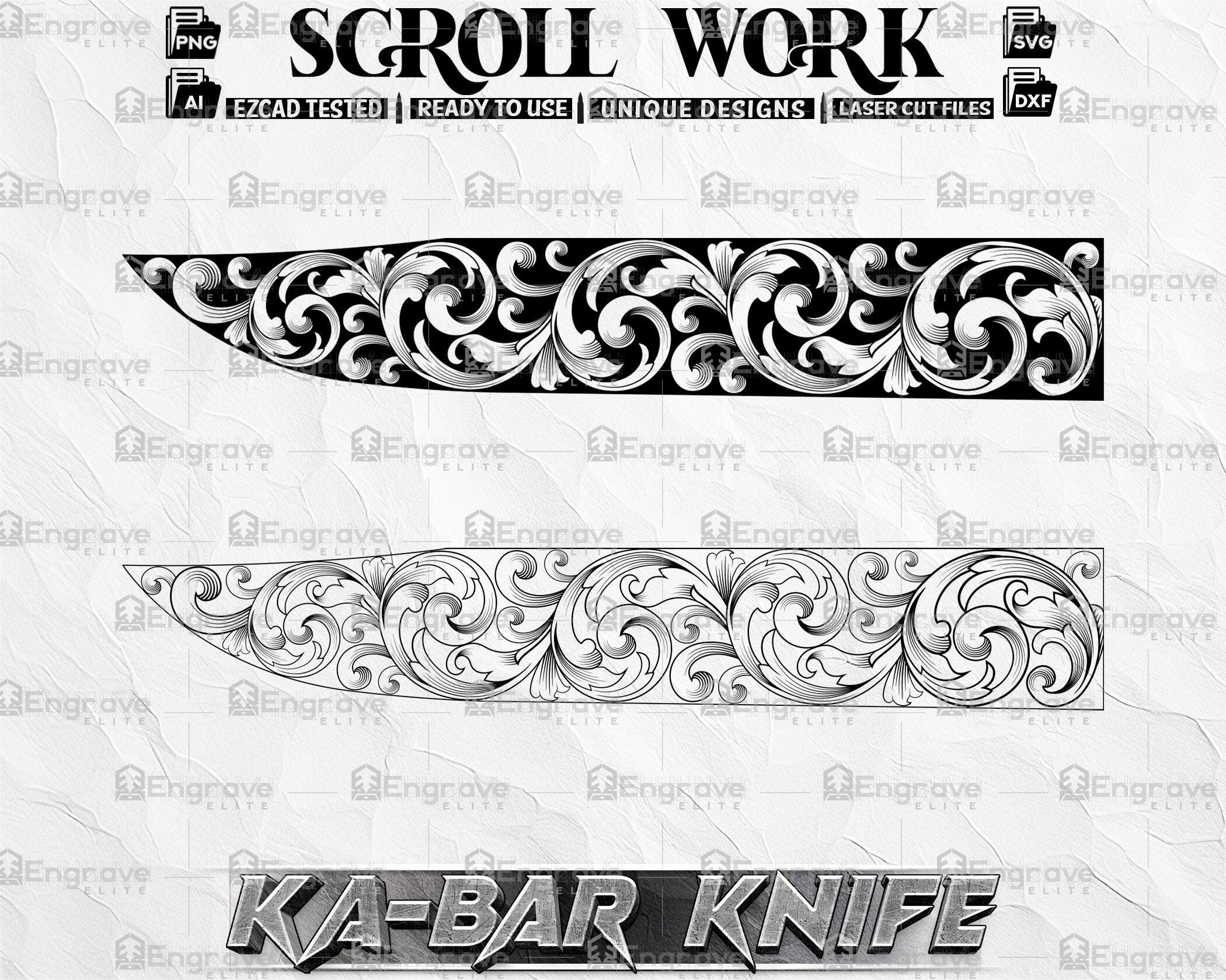 KA-BAR Knife Engraving Design | Scrollwork Blade SVG | Ornate Knife ...