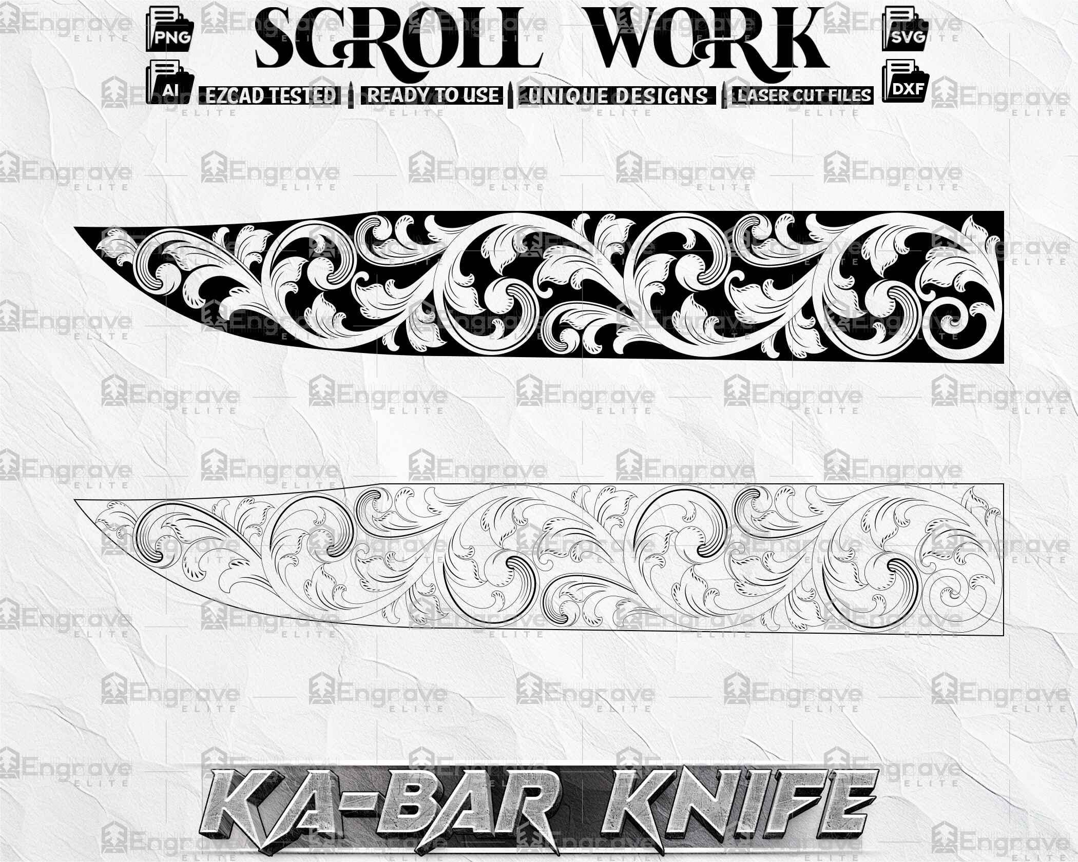 Custom Knife Scroll Laser Engraving Files, KA-BAR Knife Design, Knife ...