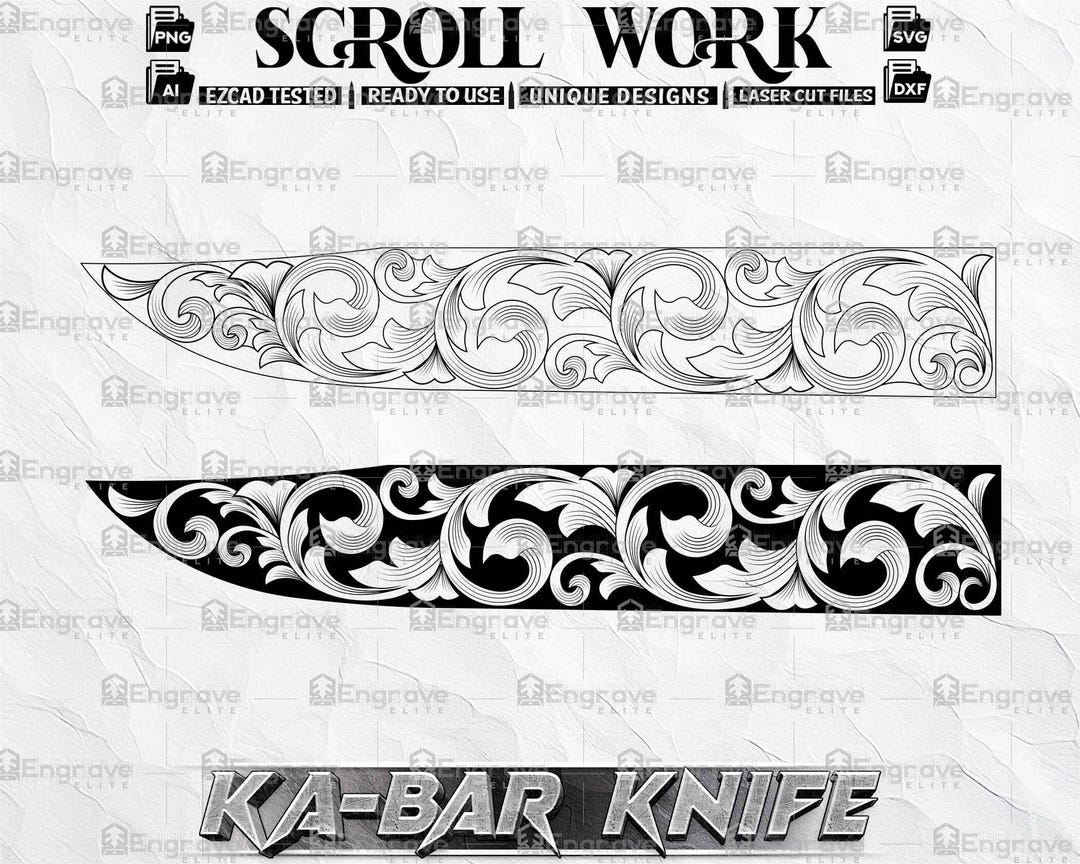 KA-BAR Knife Decorative Scroll Work Laser Engraving Files, Knife Scroll ...