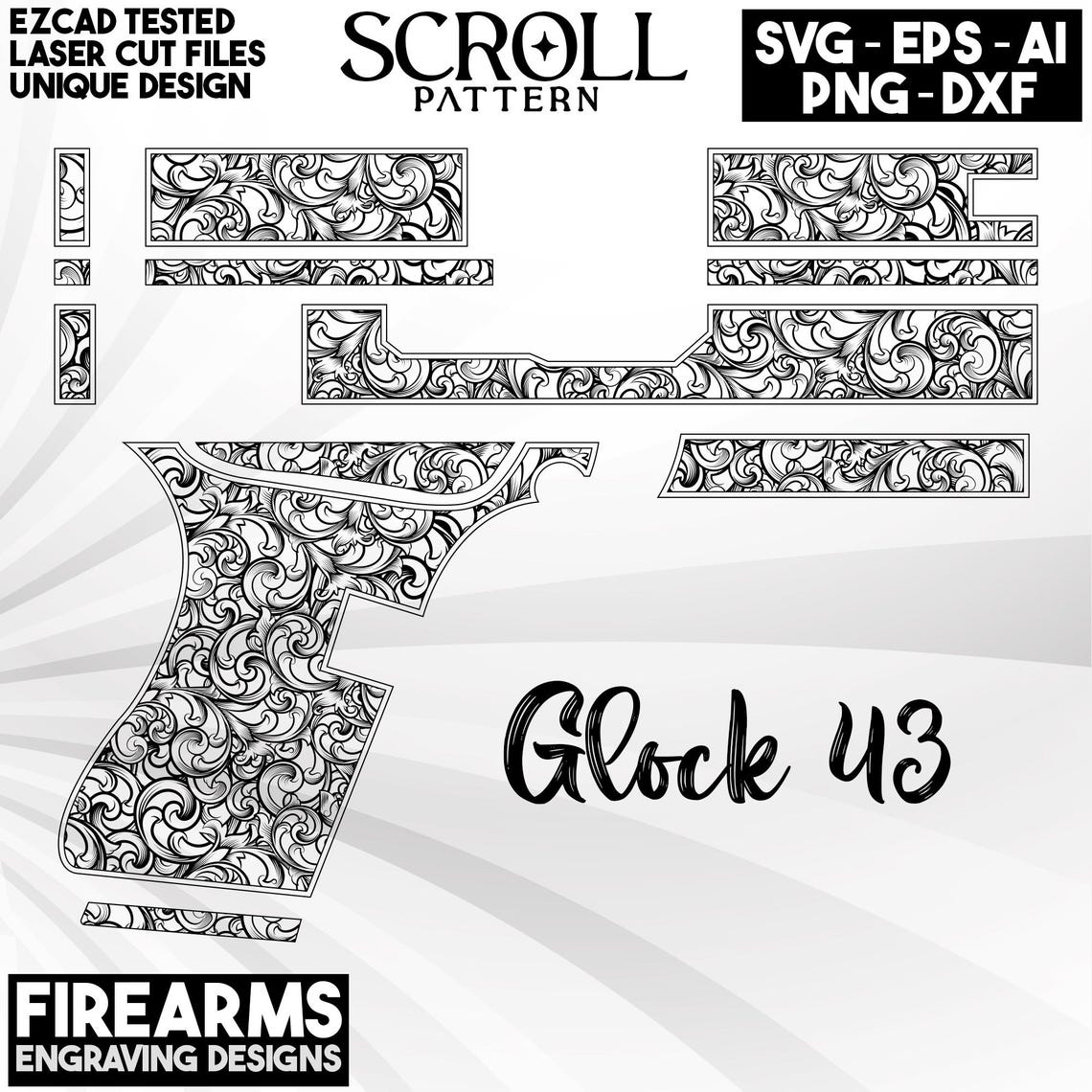 Glock43 Scroll Pattern Laser Engraving Files, Glock Firearms Scroll ...