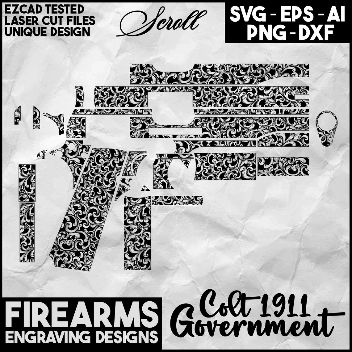 Colt 1911 Government Scroll Work Pattern Design,work Laser Engraving ...