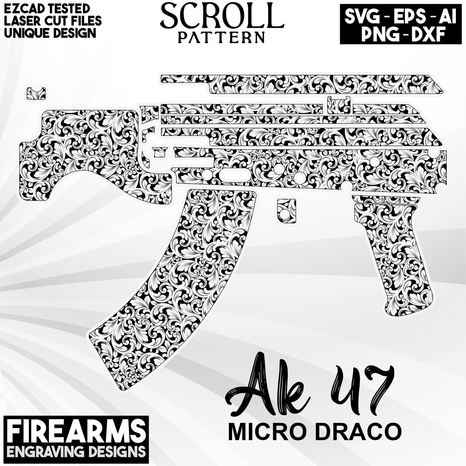 Custom Ak47 Micro Draco Scroll Pattern Laser Engraving Design Files ...