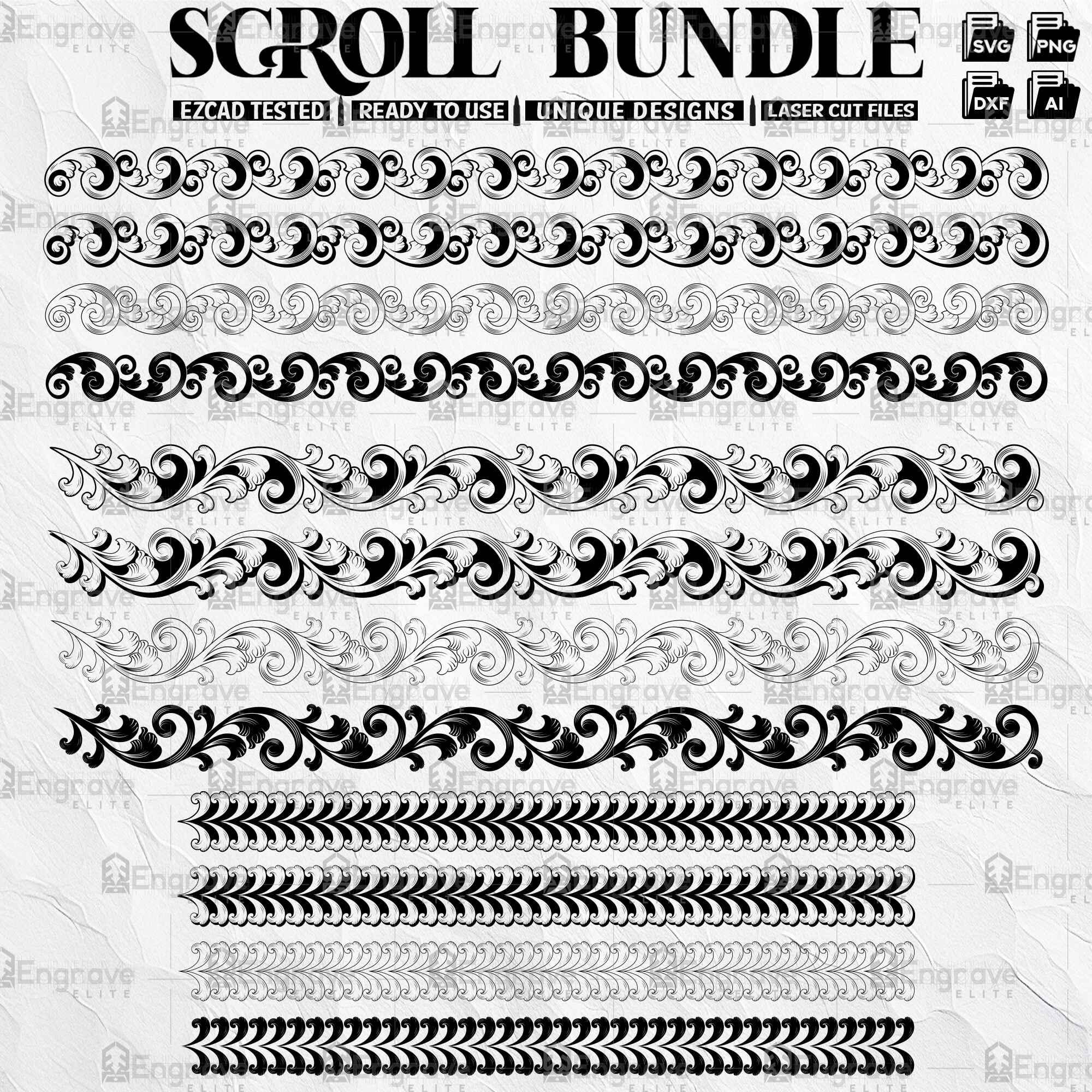 Scroll Slide Bundle | Laser Engraving Files | Ornamental Scrollwork SVG ...