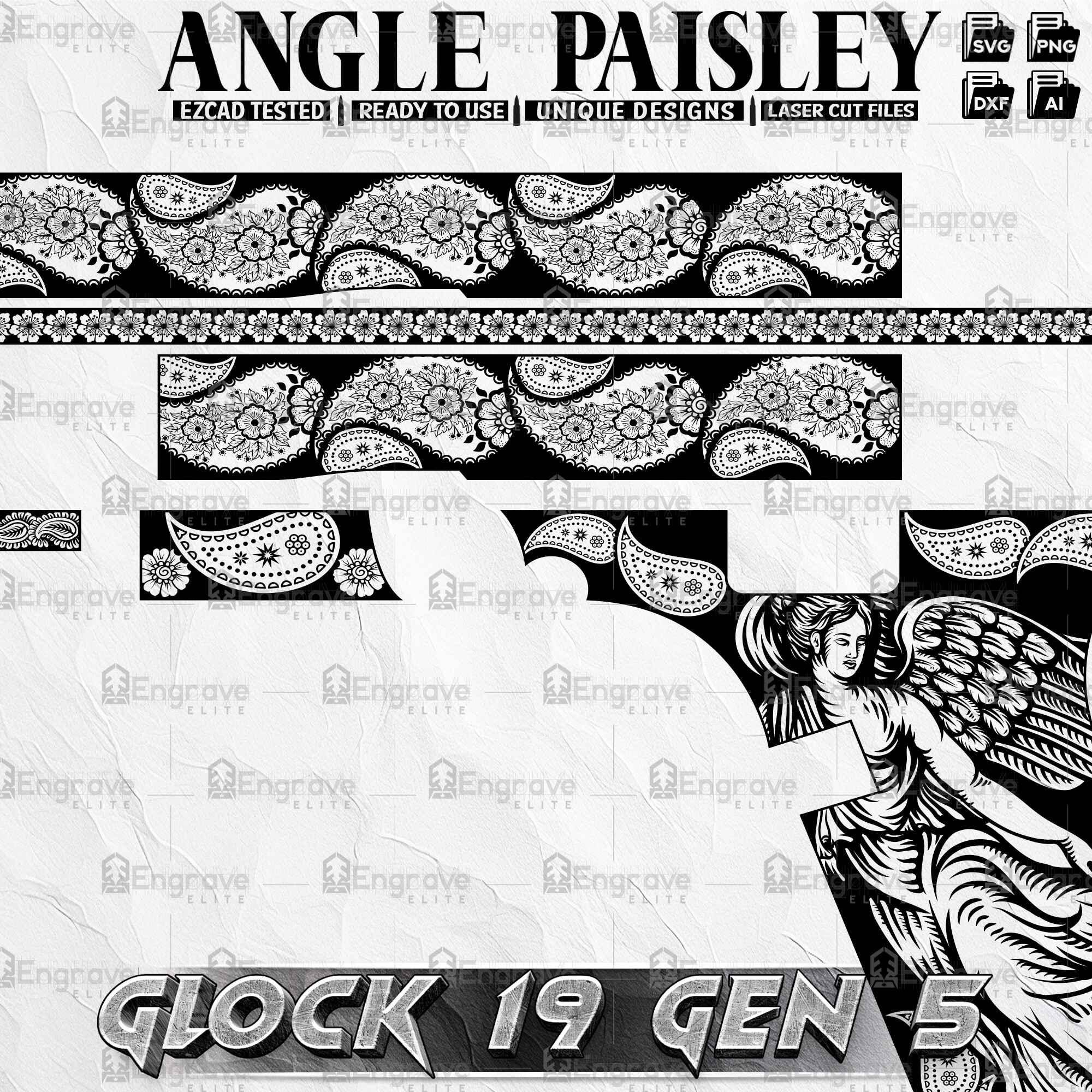 Custom Grip Engraving Design | Angel & Paisley Pattern | Fits G19 Gen5 ...