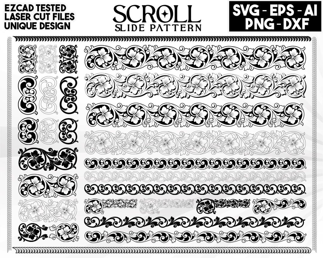 Custom Scroll Slide Pattern Laser Engraving Design, Firearms Scroll Laser Art, Scroll SVG Files ...