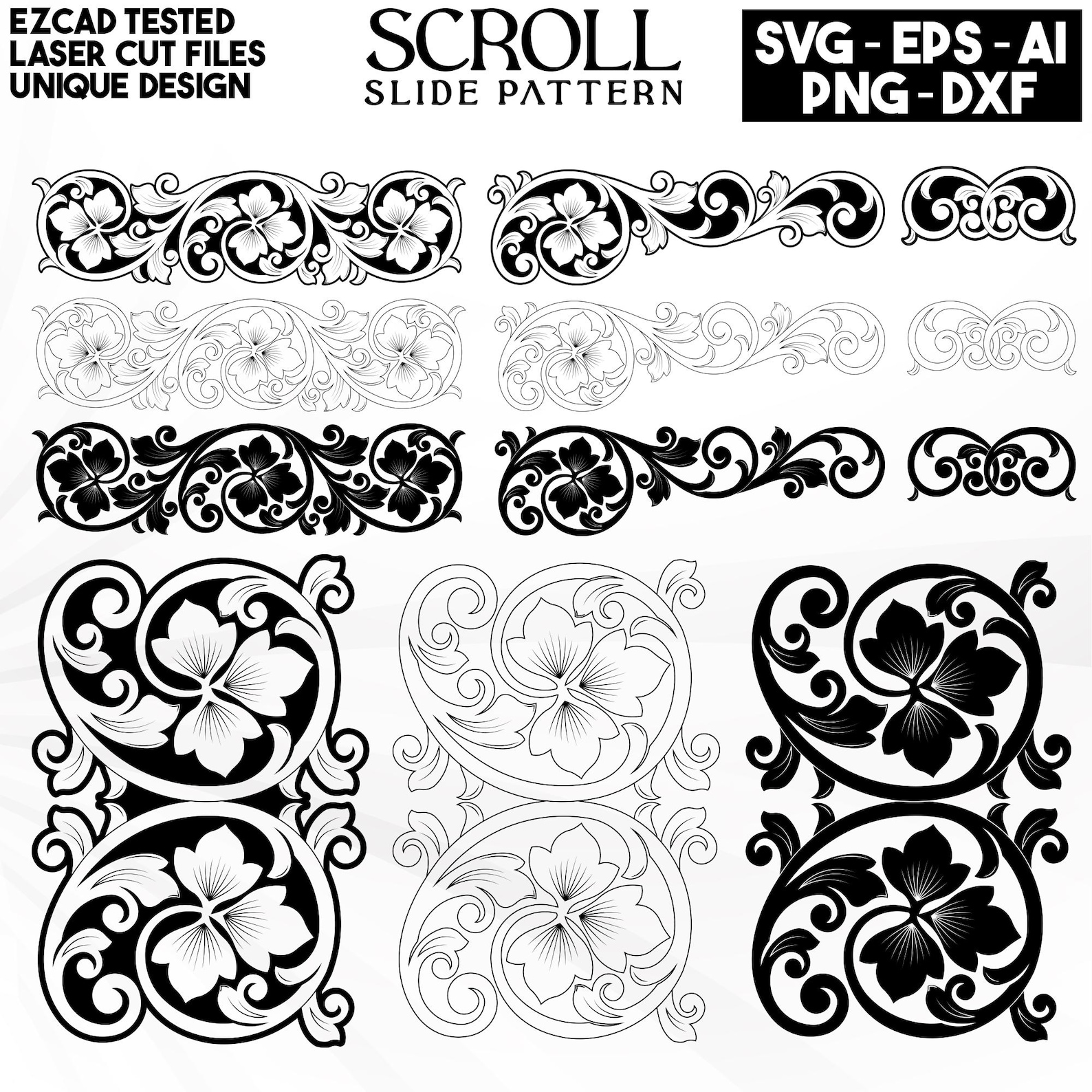 Custom Scroll Slide Pattern Laser Engraving Design, Firearms Scroll ...