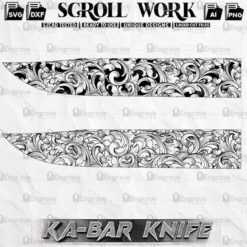 KA-BAR Knife Scrollwork SVG | Laser Engraving Digital File | Ornate ...