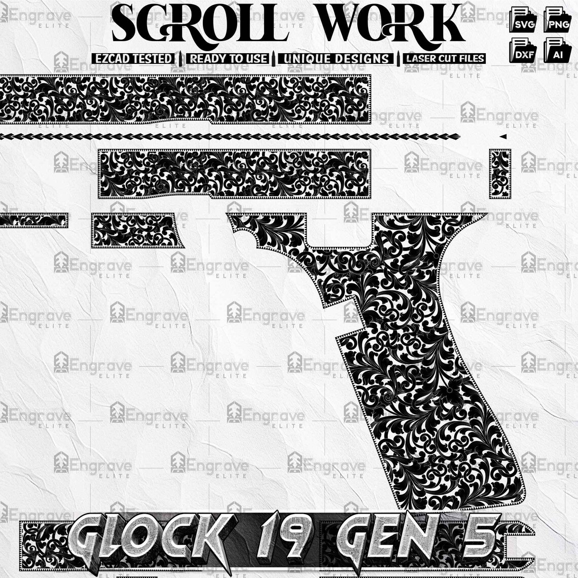 Glock19 Gen5 Custom Scroll Work Pattern Firearms Laser Engraving Design ...