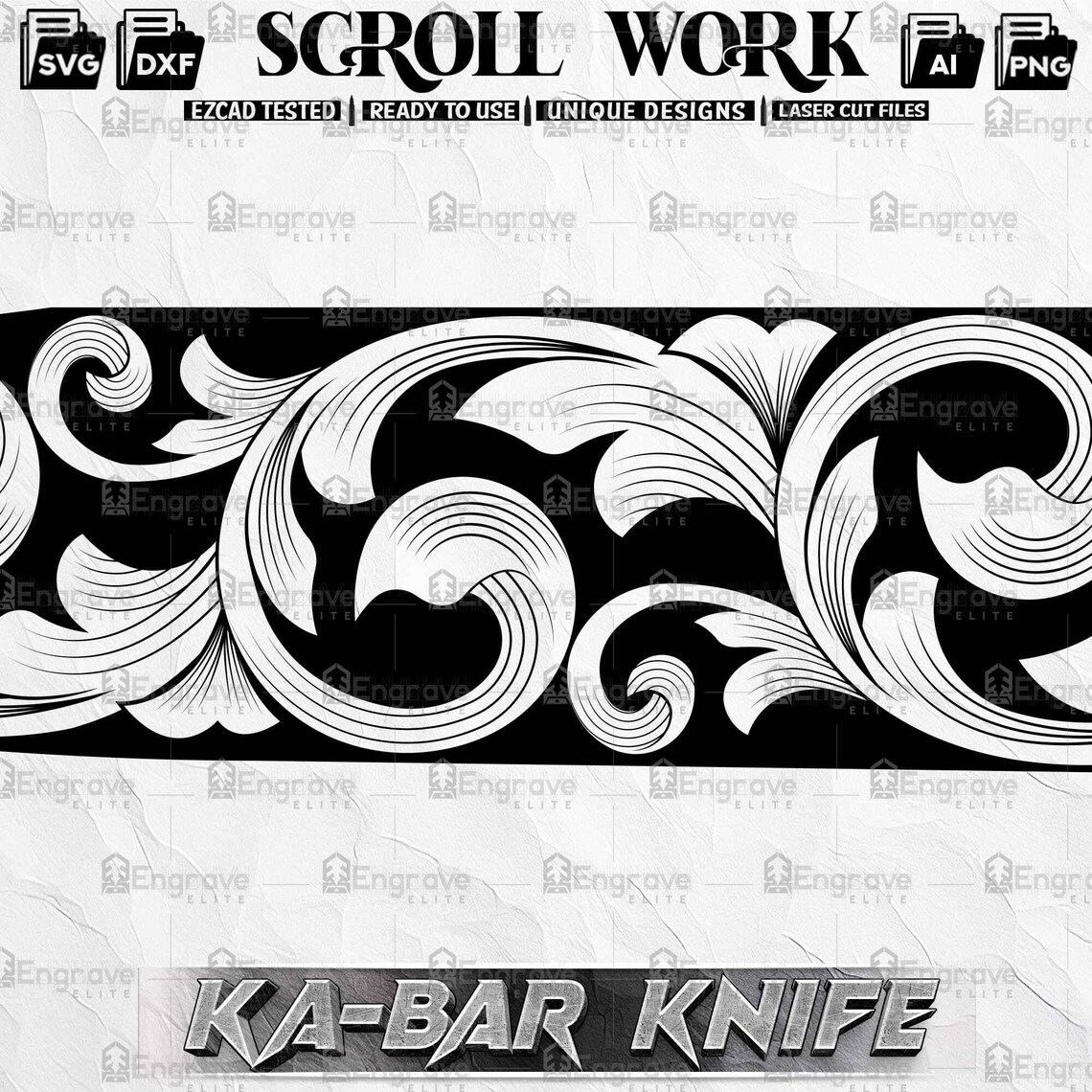 KA-BAR Knife Decorative Scroll Work Laser Engraving Files, Knife Scroll ...