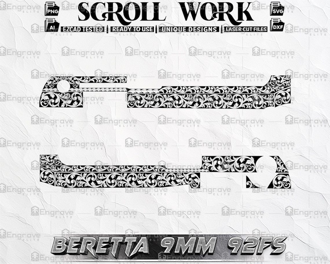 Beretta 92fs 9mm Scroll Work Laser Design, Scroll Laser Files, Scroll ...