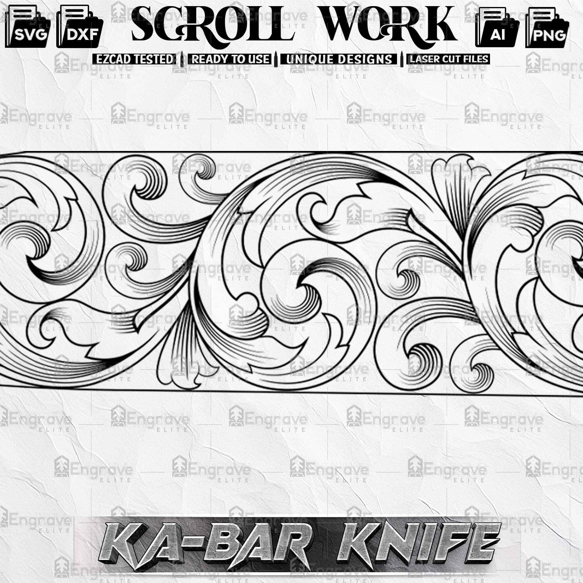 KA-BAR Knife Engraving Design | Scrollwork Blade SVG | Ornate Knife ...