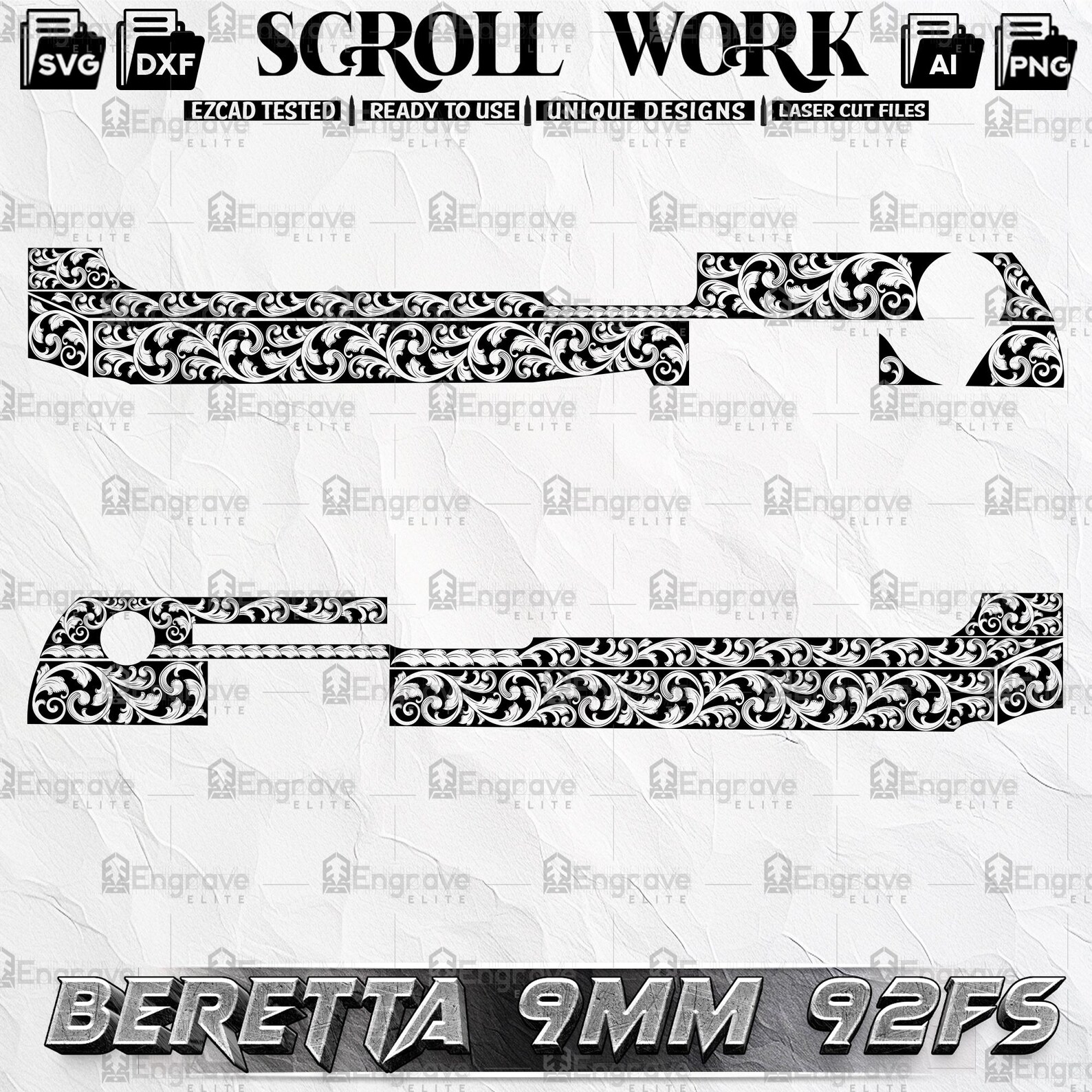 Beretta 92fs 9mm Scroll Work Laser Design, Scroll Laser Files, Scroll ...