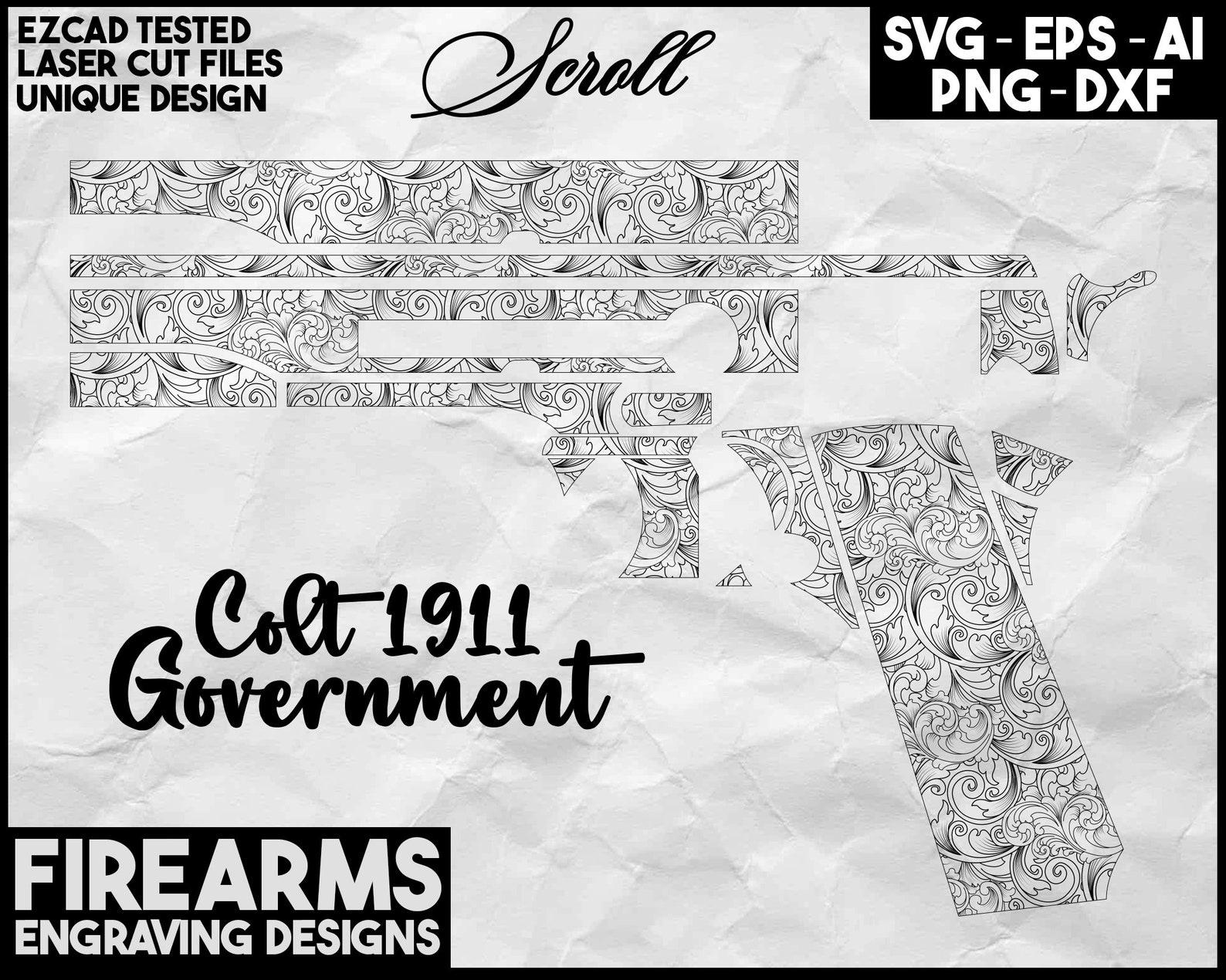 Custom Scroll Work Laser Engraving Pattern Design for Colt1911 Firearms ...