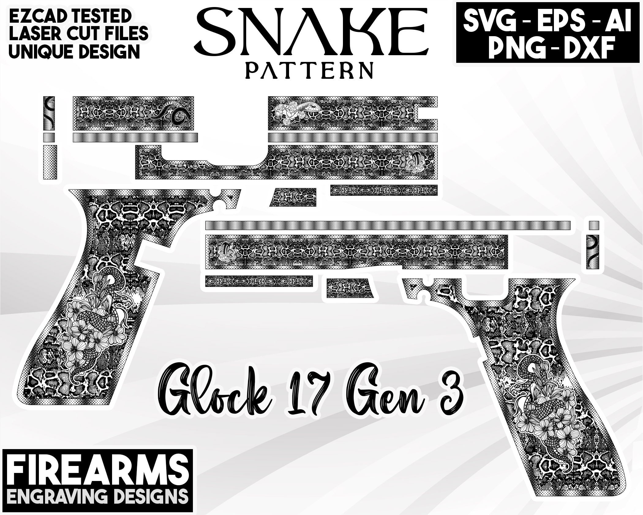 Glock 17 Gen 3 Snake Pattern Gun Design, Snake Engraving Design, Snake ...