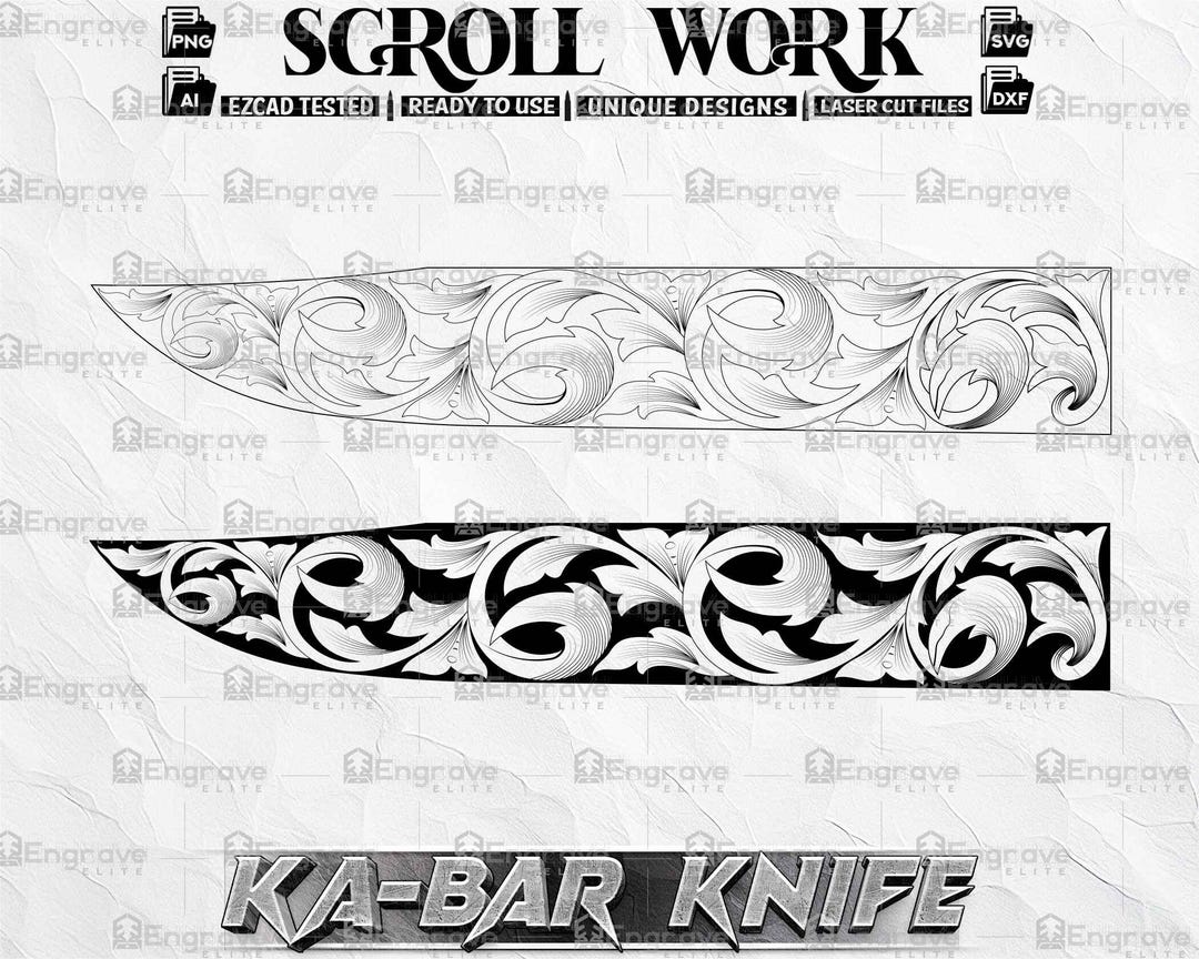 Custom Floral Leaf Scroll Work Laser Engraving for KA-BAR Knife, Knife ...