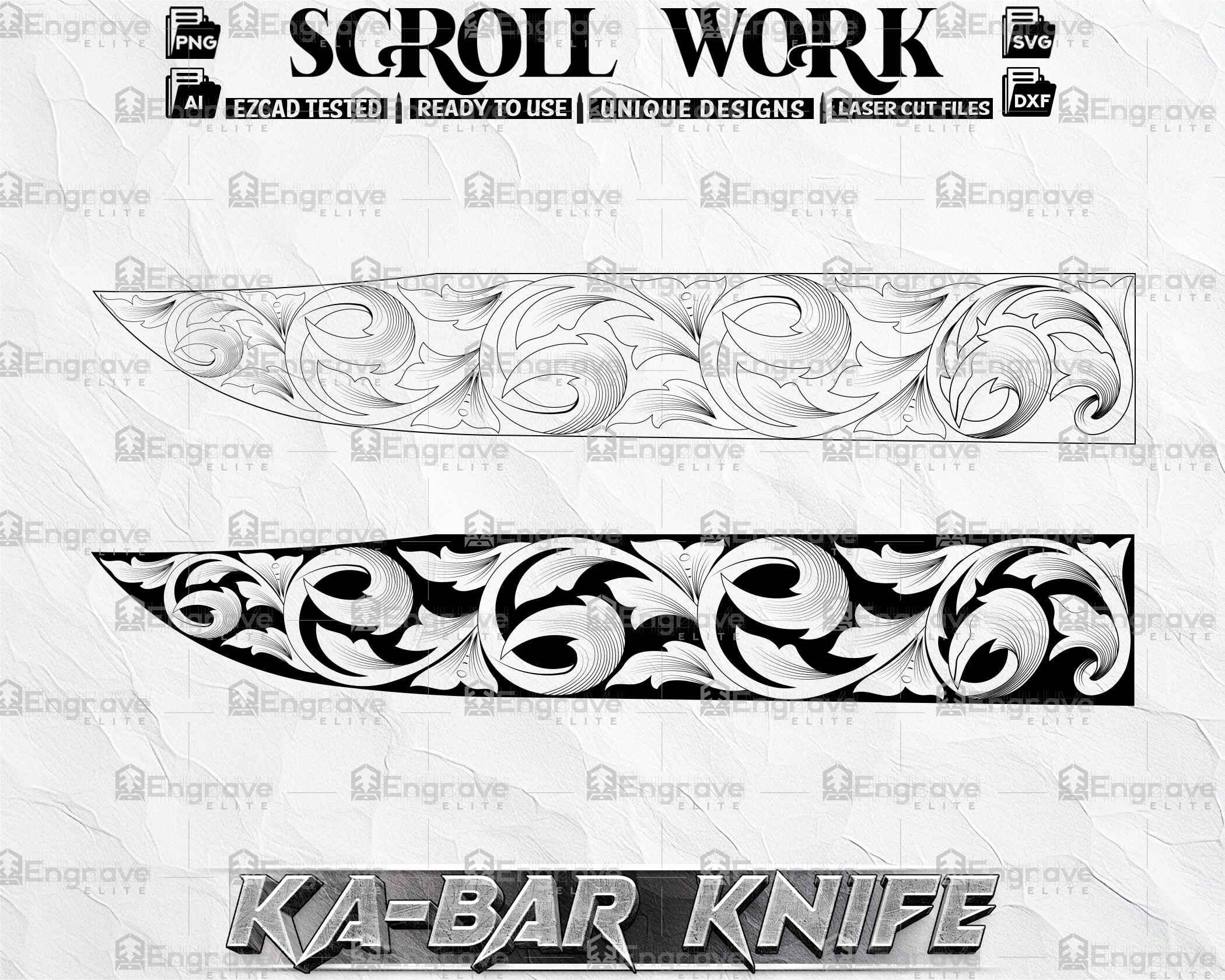 Custom Floral Leaf Scroll Work Laser Engraving for KA-BAR Knife, Knife ...