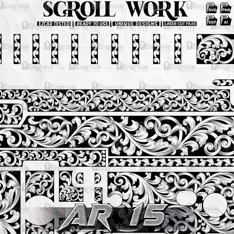 Custom AR-15 Firearm Scroll Work Laser Engraving Files | Intricate ...
