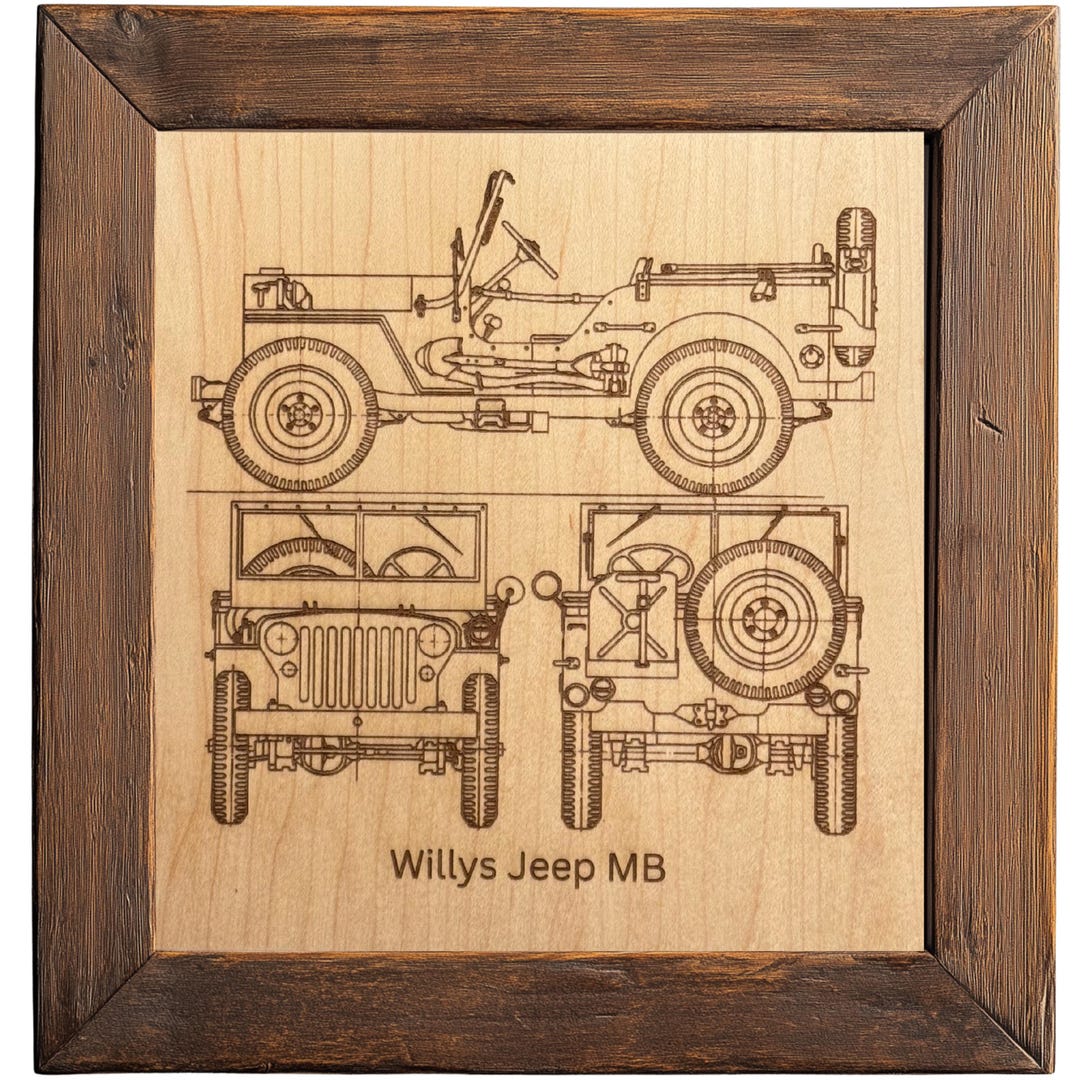 Willys Jeep MB Wooden Engraving | WWII Military Jeep Blueprint Art ...