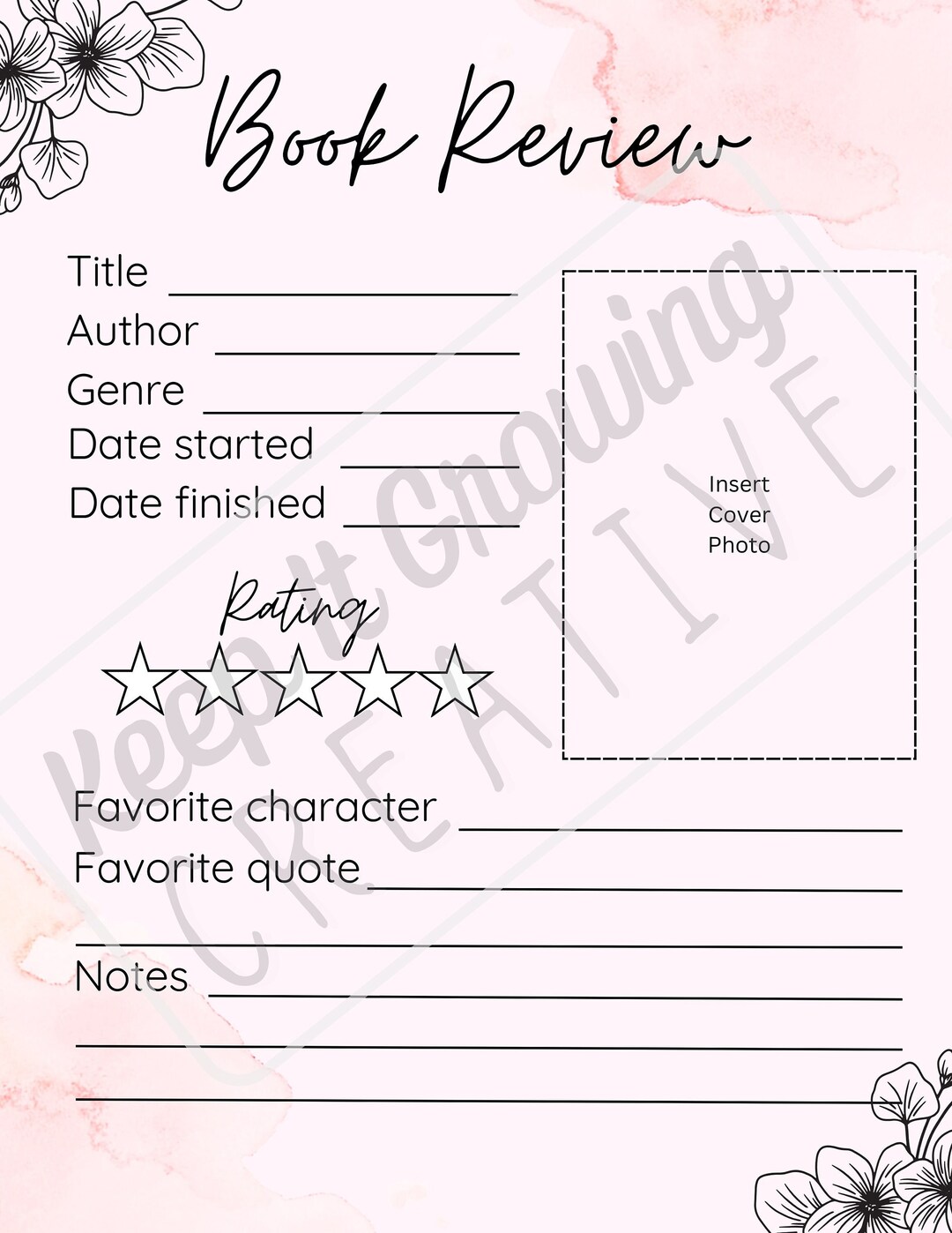 Book Review Printable - Digital Download - Book Tracker Print - Etsy