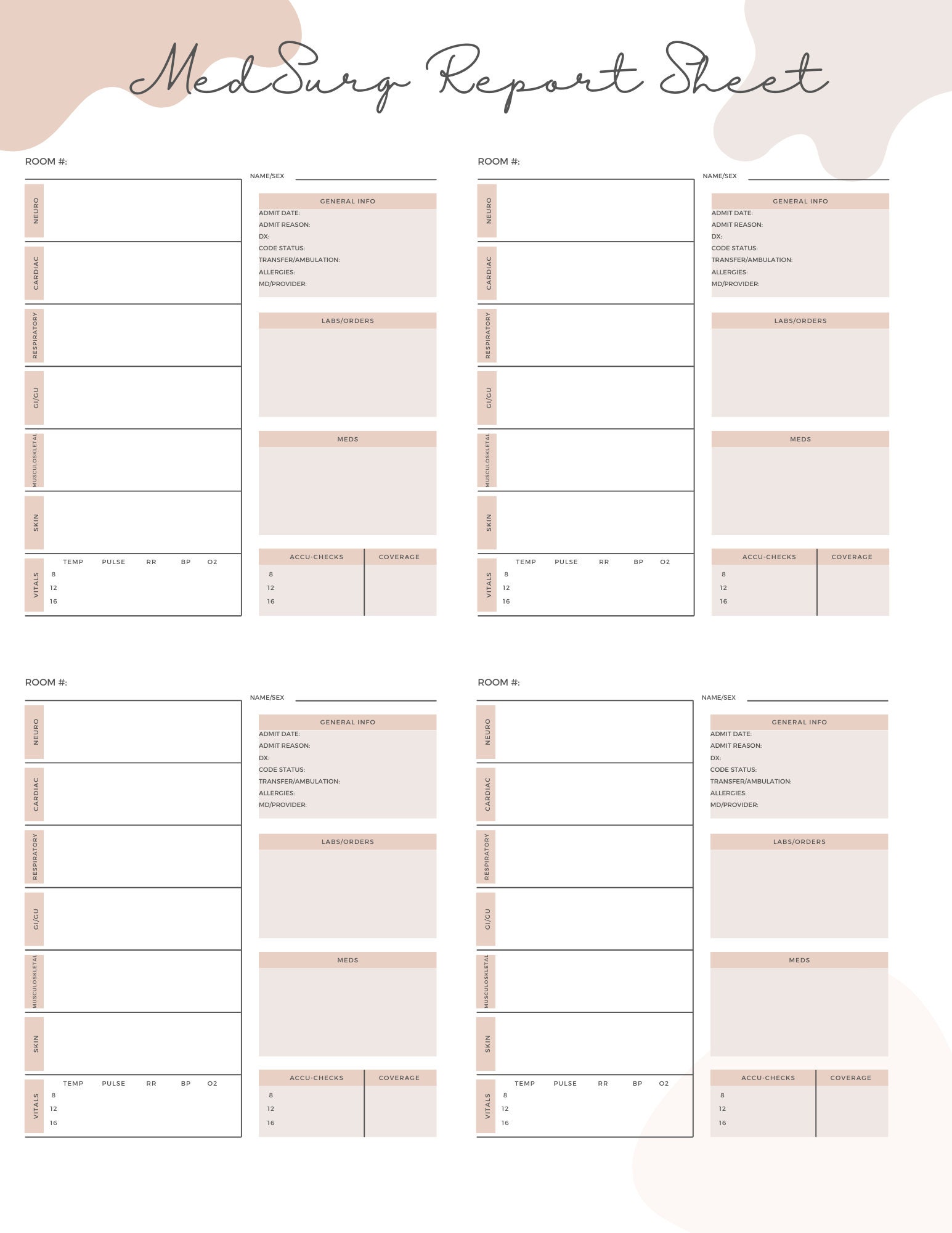 Medsurg Report Sheet Bundle | Minimalist Report Sheet | Aesthetic ...