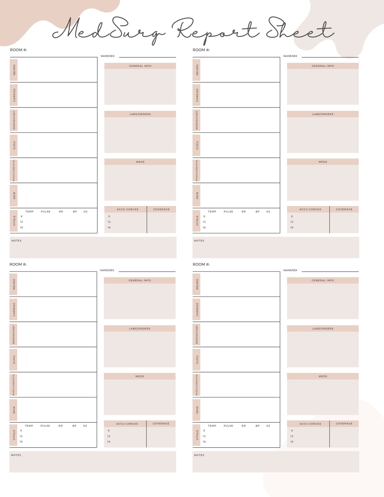 Medsurg Report Sheet Bundle | Minimalist Report Sheet | Aesthetic ...