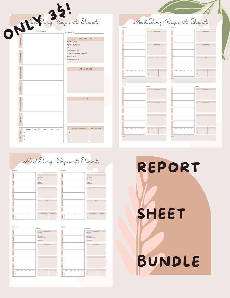 Medsurg Report Sheet Bundle | Minimalist Report Sheet | Aesthetic ...
