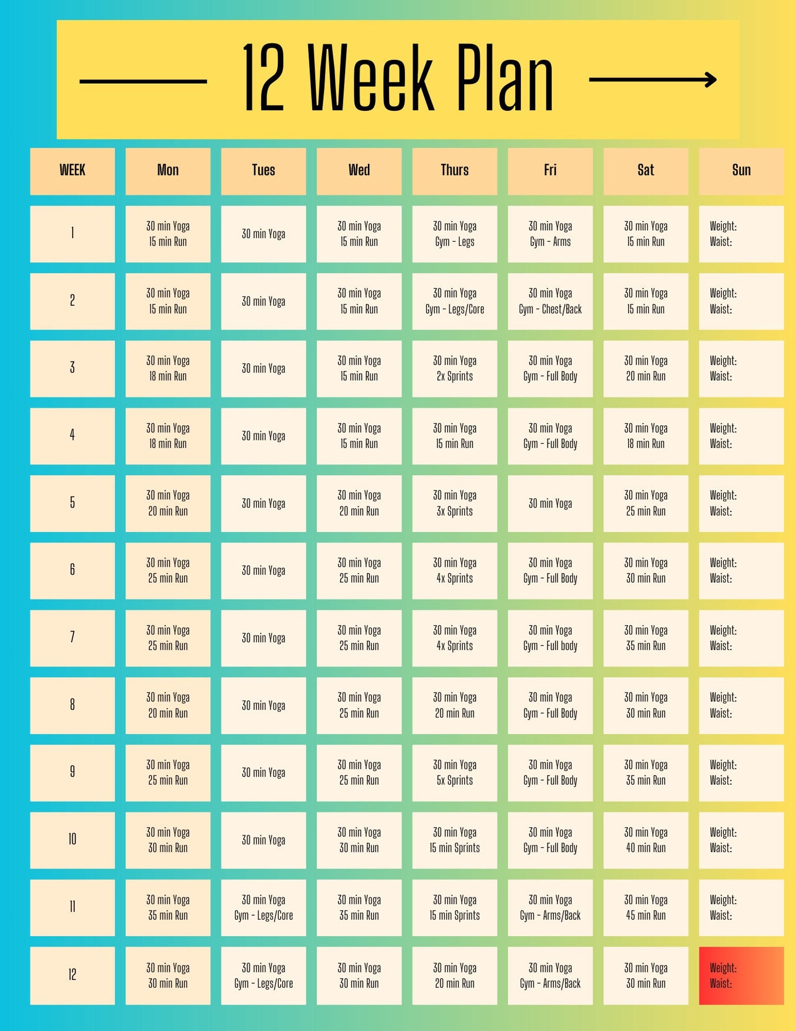 12 Week Weight Loss Plan - Etsy