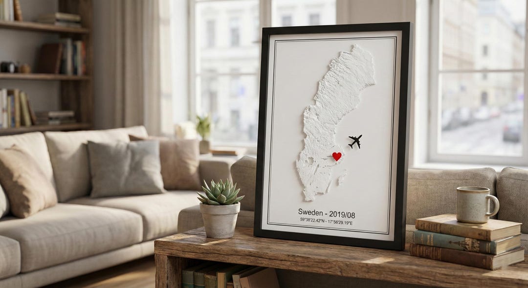Personalized 3D Relief Map in Frame, Custom Travel Memory Gift ...