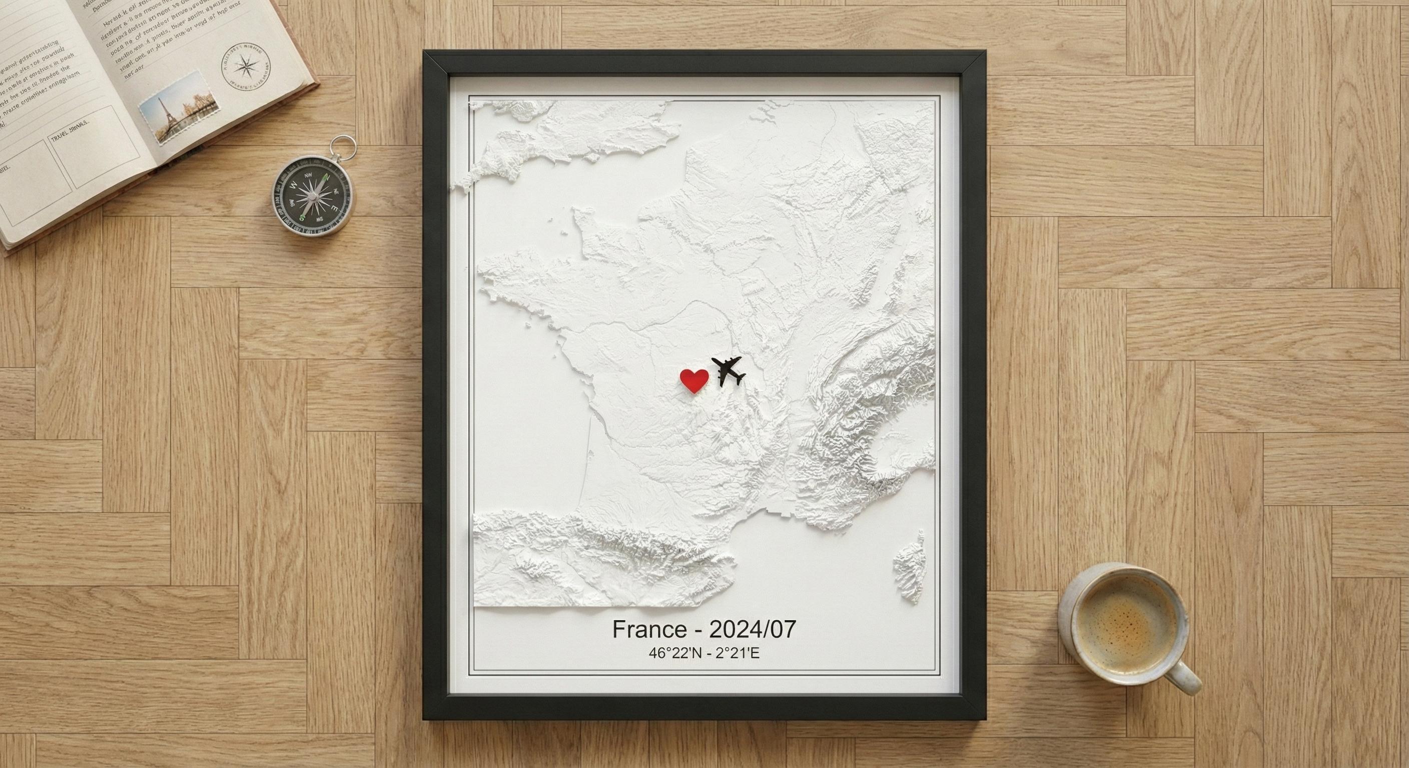 Personalized 3D Relief Map in Frame, Custom Travel Memory Gift ...