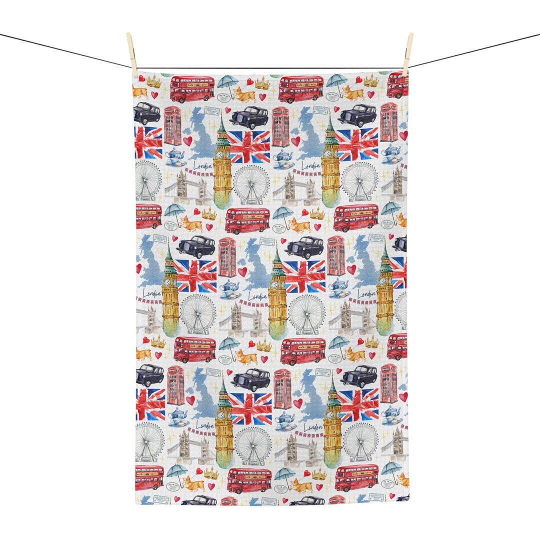 London Tea Towel | London Icons Towel Gift | British Kitchen Towel | UK ...