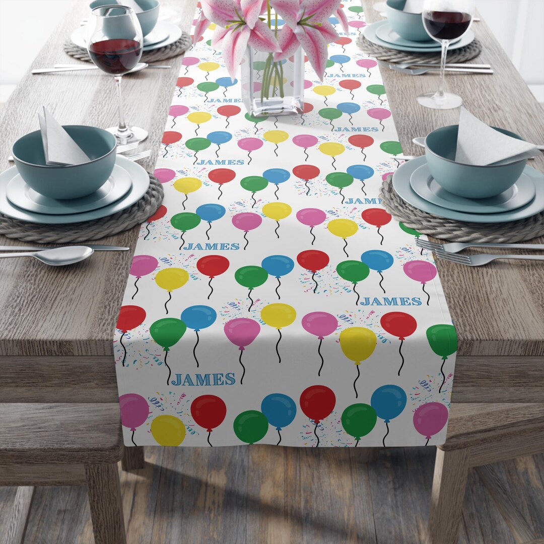 Birthday Table Runner, Personalized Birthday Decor, Balloon Table ...