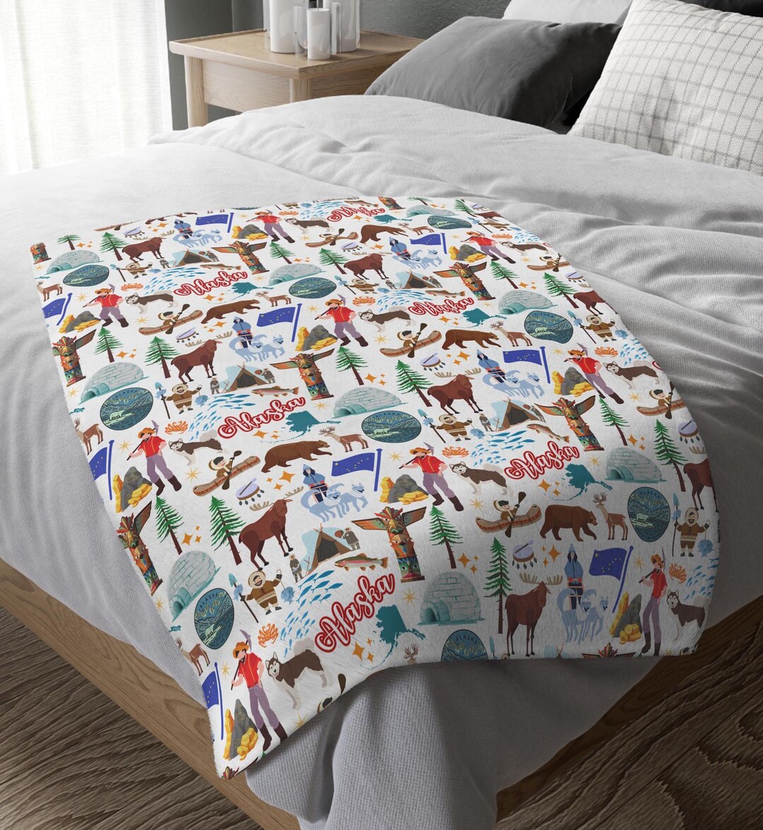 Alaska Theme Velveteen Minky Blanket | Alaska Blanket | Alaska Gift ...