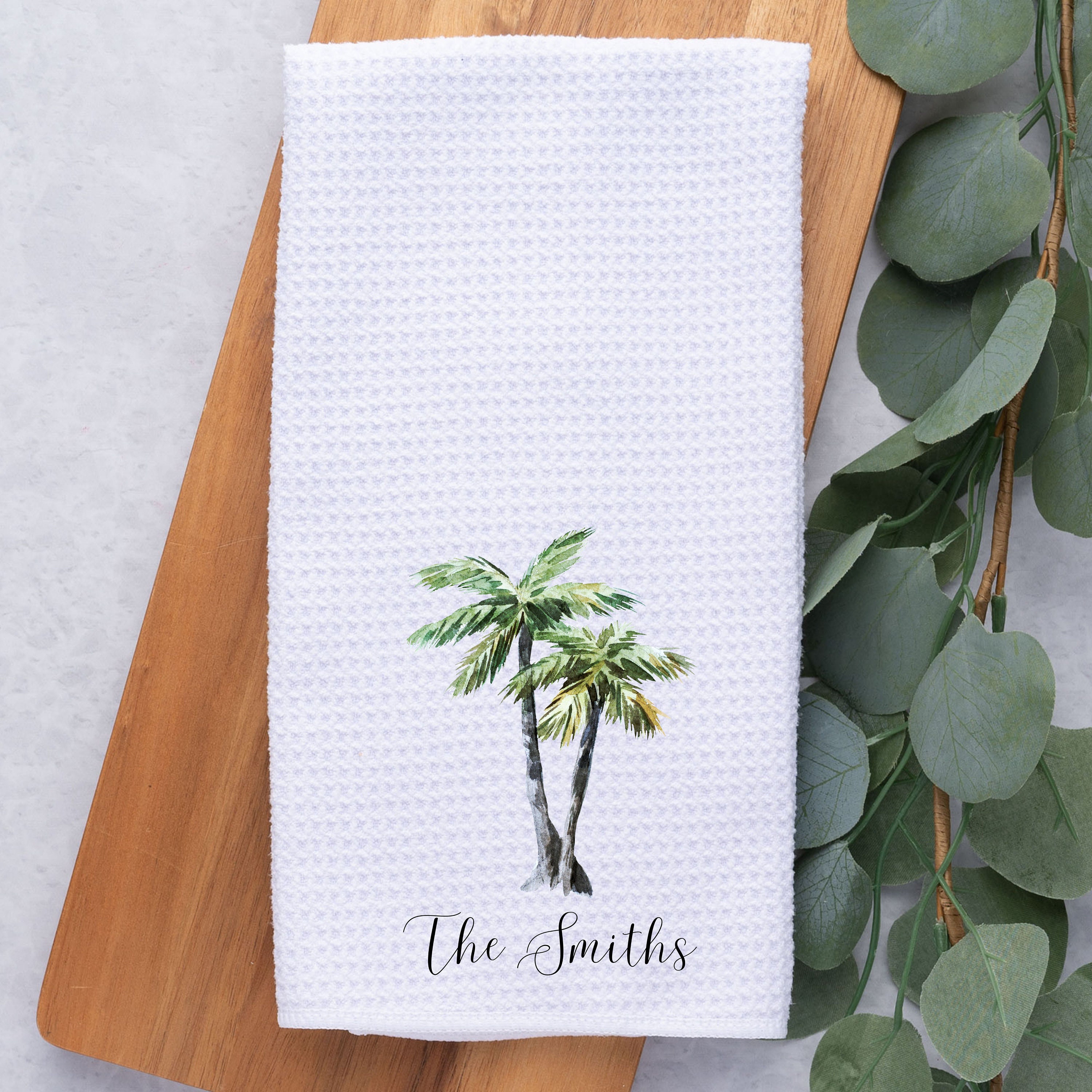 Personalized Tea Dish Towel Palm Tree Tea Towel Kitchen Décor ...