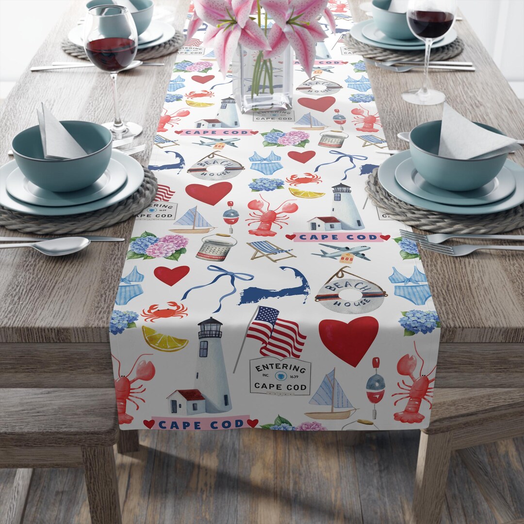 Cape Cod Table Runner New England Theme Table Linens Cape Cod Icons ...