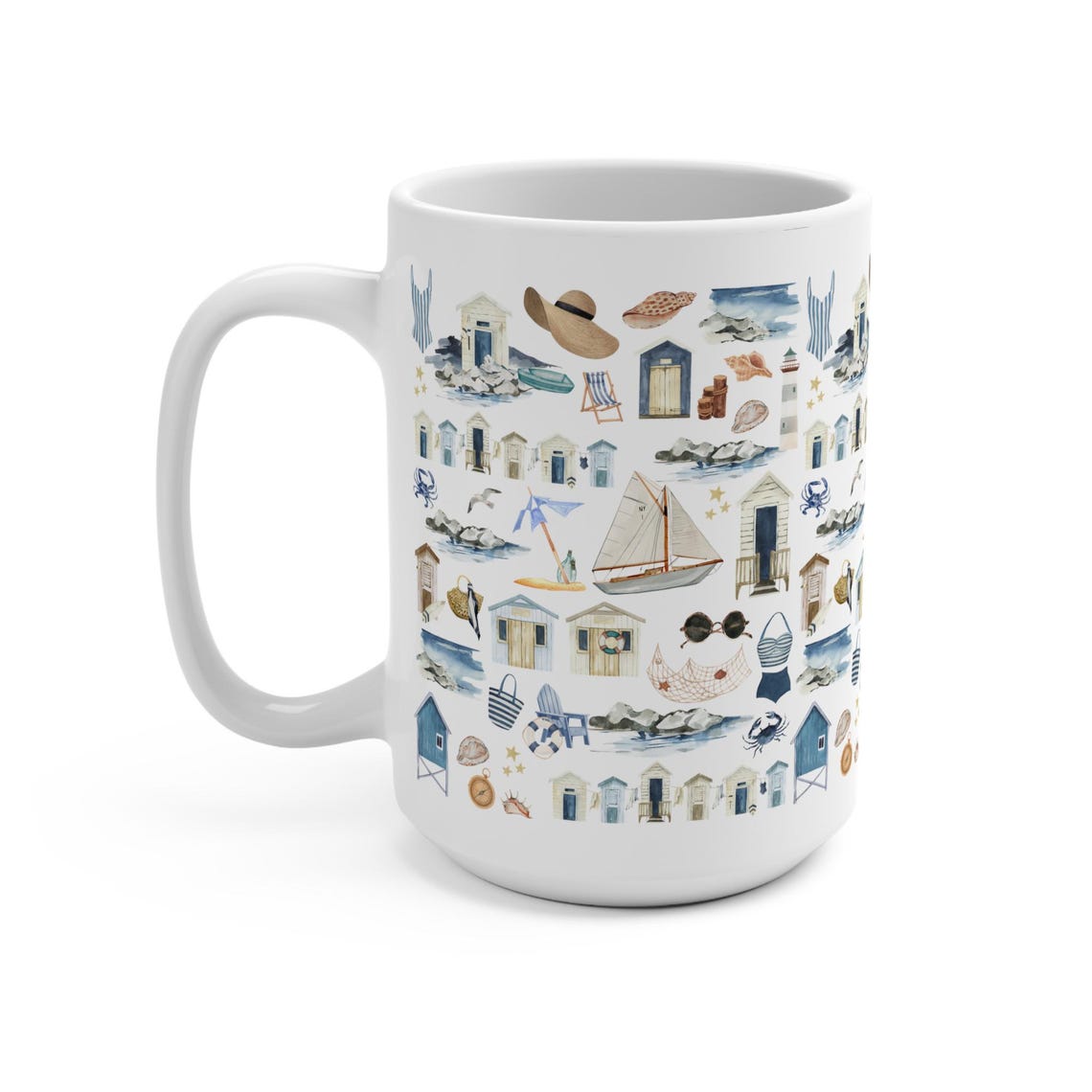 Nantucket Beach House Ceramic Mug | Coastal New England Cup - Etsy