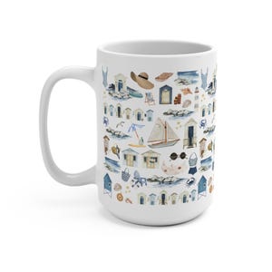 Nantucket Beach House Ceramic Mug | Coastal New England Cup - Etsy