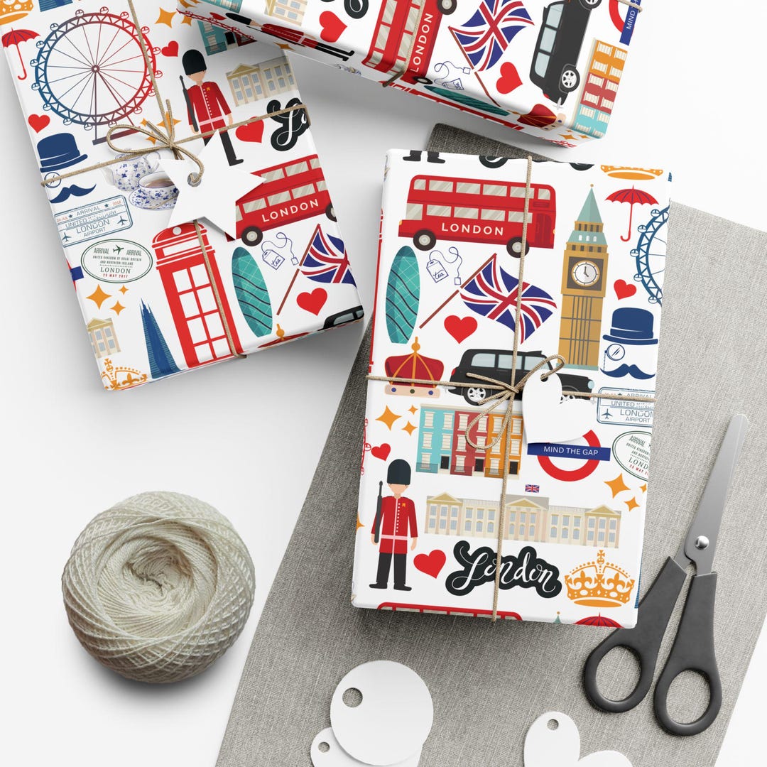 London Wrapping Paper Roll and Sheets | British Birthday Party Supplies ...