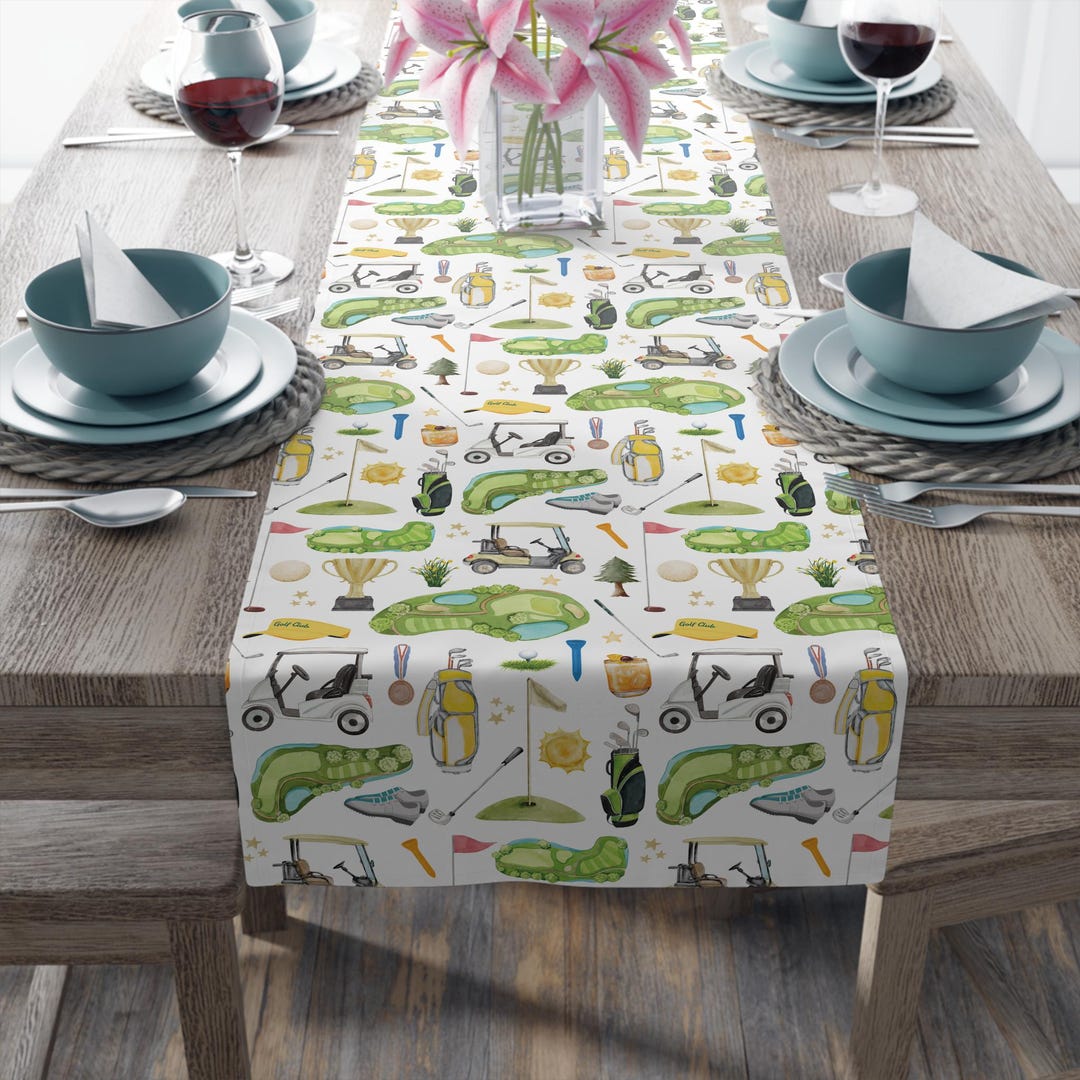 Golf Table Runner Golf Tournament Table Linens Golf Icons Kitchen ...