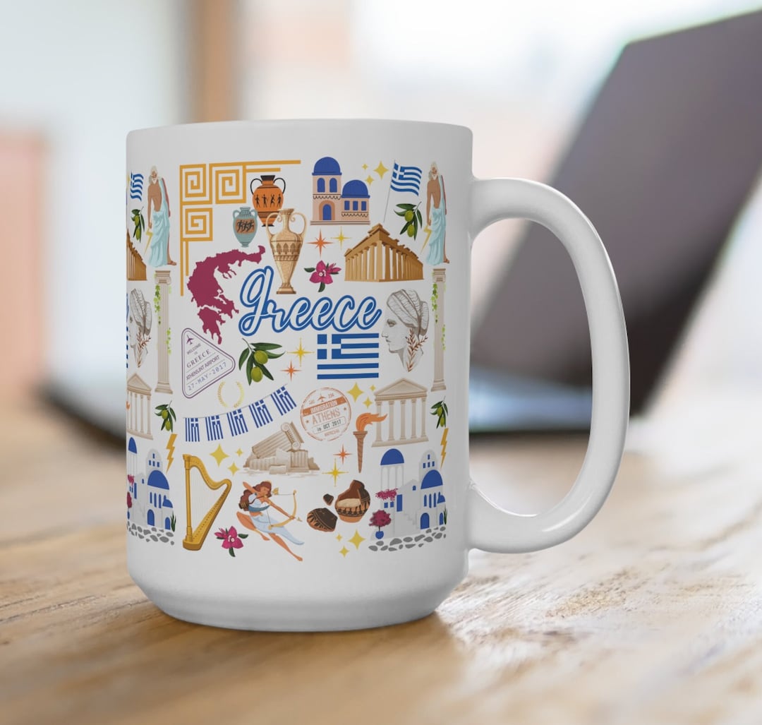 Greece Mug | Greek Theme Coffee Mug 15 Oz | Greece Travel Gifts ...