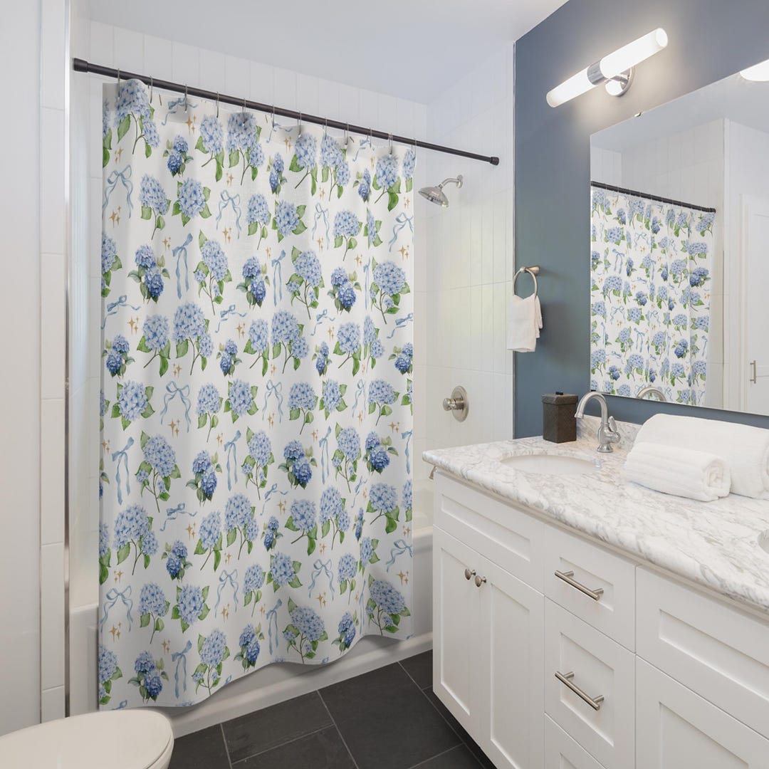 Hydrangea Shower Curtain | Blue Floral Shower Curtain, Hydrangea Bath ...